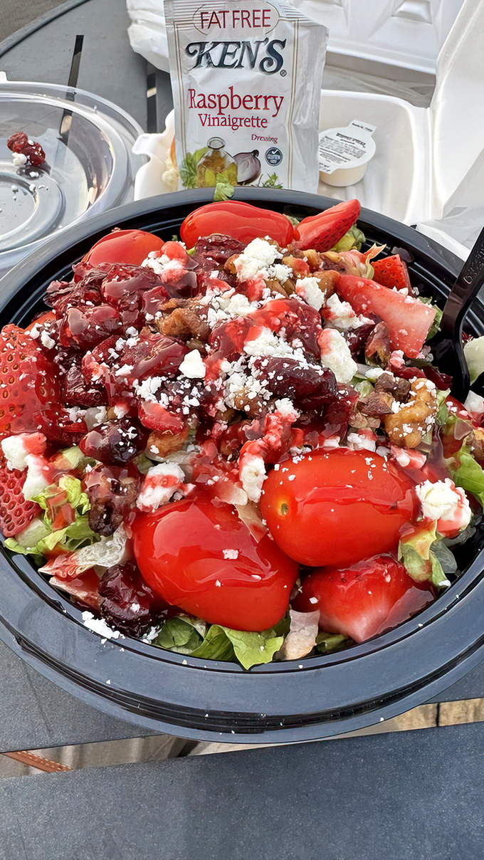 A strawberry pecan salad that brings freshness to the table. Even seafood lovers need their greens&mdash;especially when they look this good.