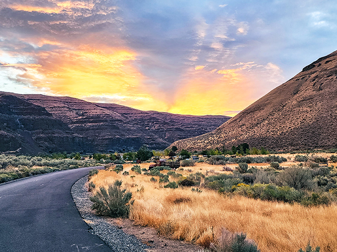 Mother Nature showing off her sunset skills, painting the canyon in colors that would make Georgia O'Keeffe reach for her brushes.
