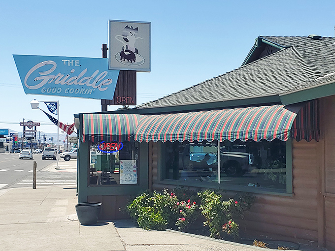 The Griddle's vintage sign promises "Good Cookin'" with the confidence of a place that knows breakfast isn't just a meal but a morning celebration. 