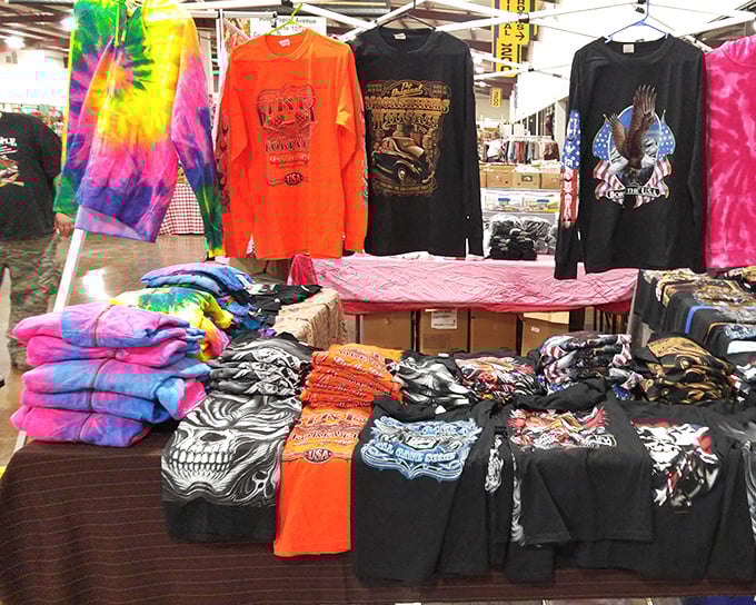 Wearable Americana on display, where tie-dye meets patriotic eagles in a fashion fusion that screams "freedom of expression."