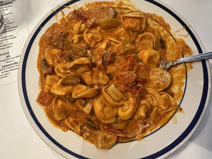 Cheese tortellini swimming in a robust sauce that'll have you scraping the bowl when nobody's looking, we've all been there.