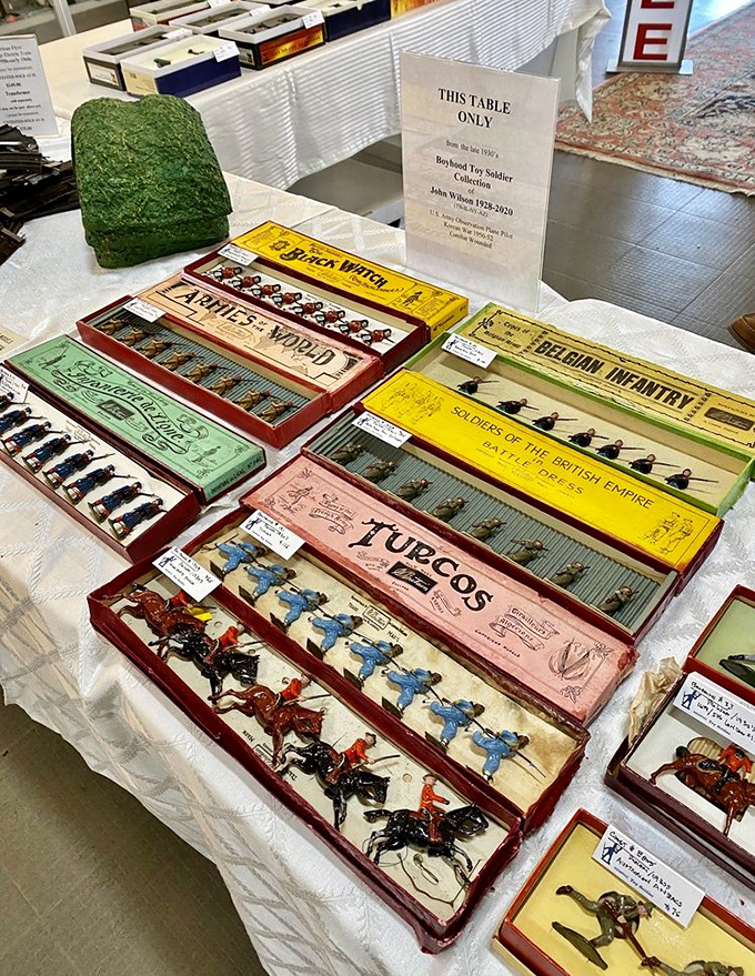 Toy soldiers standing at attention, waiting for new battles to fight. These tiny warriors have survived decades without losing a single rifle or their impeccable posture.