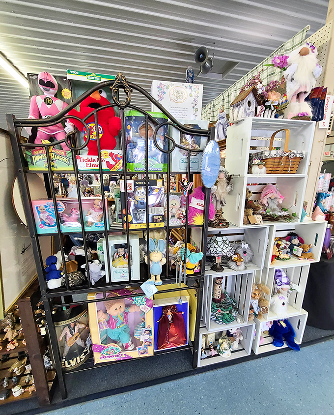 Toy heaven or collector's paradise? This display features everything from Pink Power Rangers to Elmo&mdash;childhood memories with price tags attached.