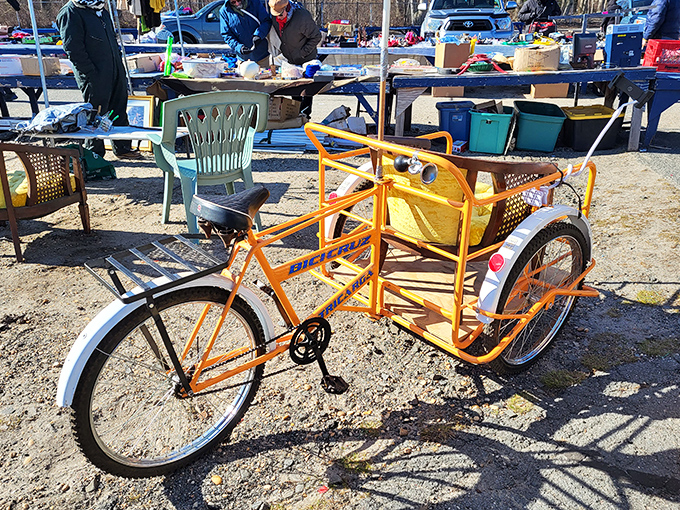 Not your average bicycle! This eye-catching orange cargo trike proves that at Collingwood, even transportation can be a conversation piece. 