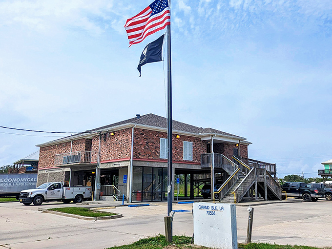 Even the post office stands on stilts here, because Grand Isle doesn't mess around when it comes to storm preparation.