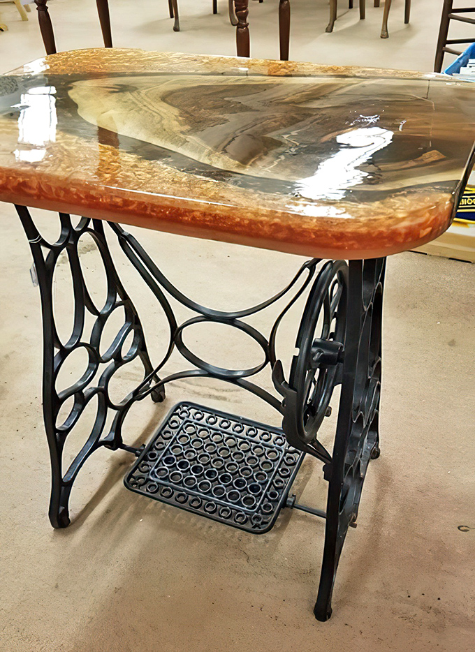 Old Singer sewing machine bases reborn as stunning tables&mdash;proving our grandparents were upcycling before it was cool.