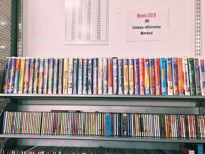 The media section tells our technological evolution story&mdash;from Disney VHS tapes to CDs nobody remembers buying.