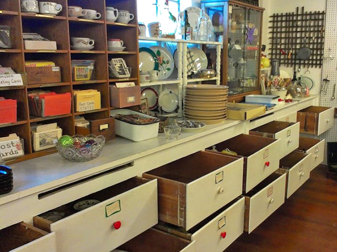 Organization heaven! This vintage storage system with its perfectly labeled drawers would make Marie Kondo weep with joy.