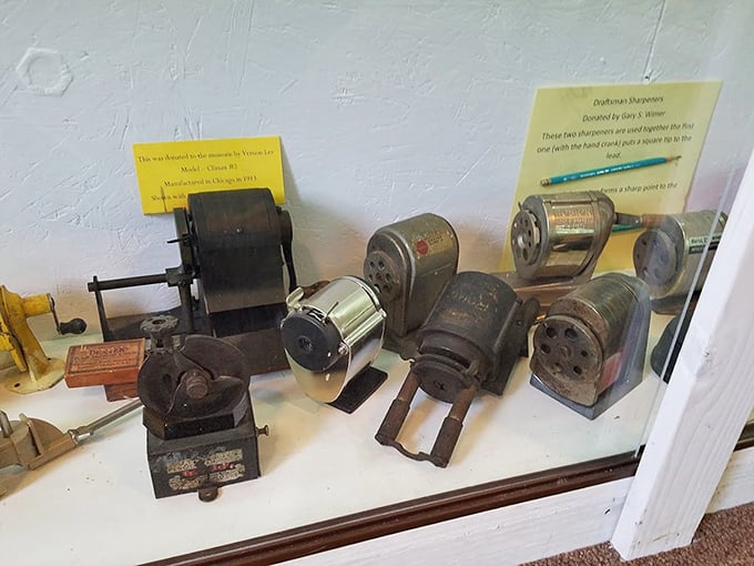 The museum's vintage section showcases the evolution of sharpeners from practical tools to works of mechanical art.
