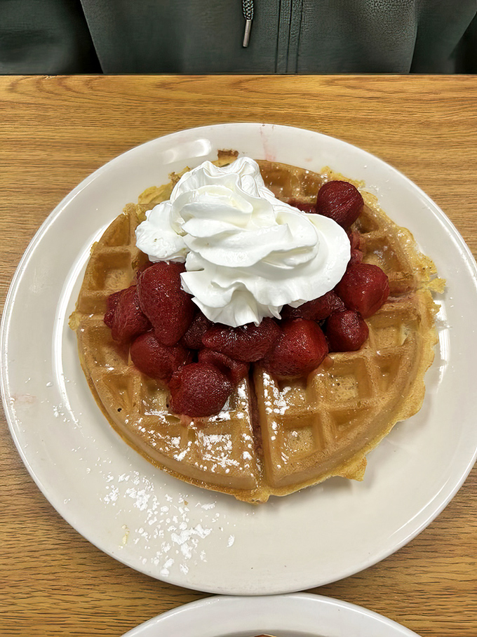 A Belgian waffle crowned with fresh strawberries and whipped cream—breakfast or dessert? The beauty is, at Joe's, you don't have to choose.