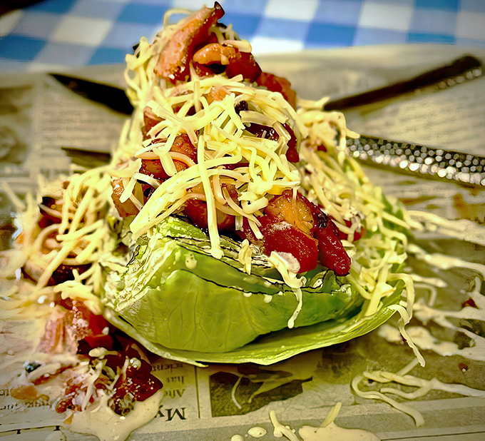 BBQ innovation at its finest: smoked meat nestled on a crisp lettuce wedge with shredded cheese&mdash;like a salad that finally found its purpose.