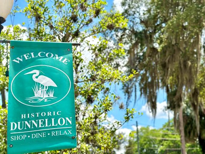 Dunnellon's welcome banner features the town's iconic heron&mdash;nature's reminder that the best things in life move at a deliberate, unhurried pace.