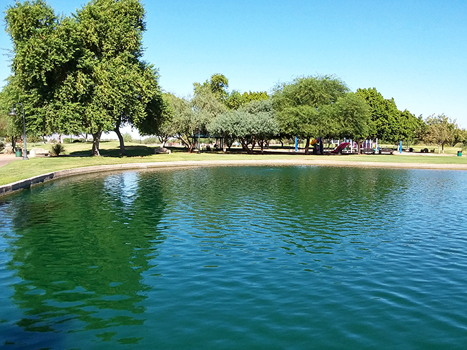 West Wetlands Park offers serene water views and shaded paths. A perfect example of how Yuma creates oases of green in the desert landscape.