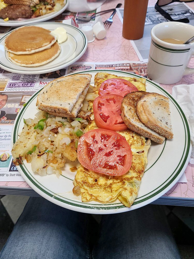 An omelet that doesn't just include the Western states&mdash;it captures their spirit of adventure. Tomatoes, cheese, and toast create the perfect breakfast landscape.
