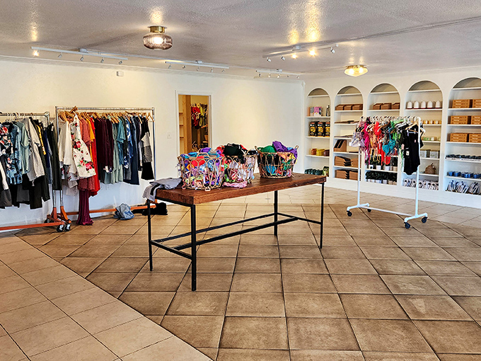 Arched alcoves and clean white shelving prove secondhand shopping doesn't mean sacrificing style or sophisticated merchandising.