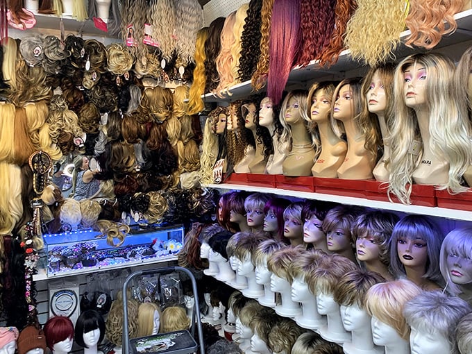 The wig wonderland&mdash;where you can try on new personalities along with new hairstyles. Purple pixie cut, anyone?