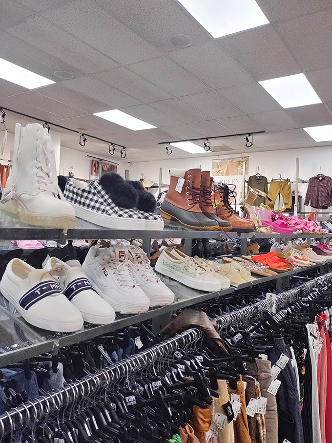 The shoe section offers everything from practical walking companions to those "special occasion" heels that promise to behave better than their department store cousins.