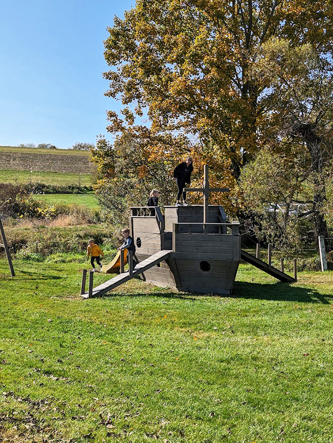 Childhood imagination in 3D form. This wooden ship playground proves kids don't need batteries to have an adventure.