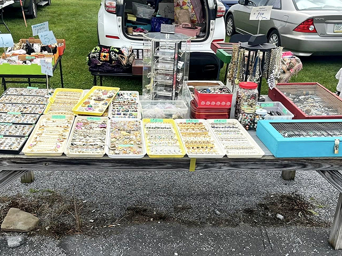 Jewelry jackpot! Countless treasures await at this accessory stand where you can refresh your entire collection without breaking a twenty.
