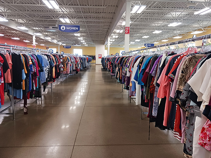 Endless racks of possibility stretch toward the horizon. Each garment holds a story&mdash;and potentially your next "Can you believe I found this at Goodwill?" moment.