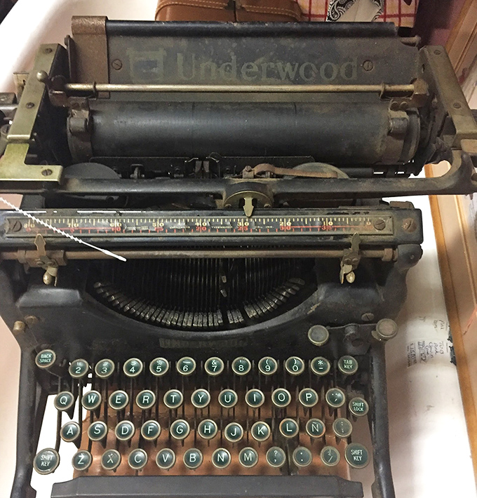 This Underwood typewriter once clacked out love letters, business proposals, or perhaps the Great American Novel that never made it to print.