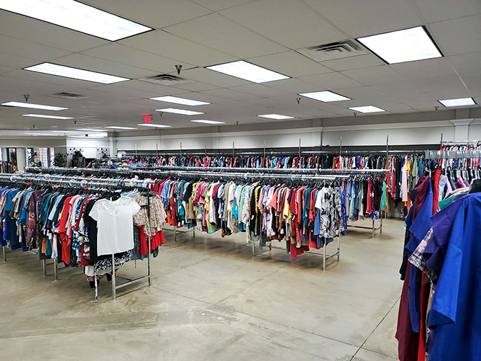The clothing section stretches to the horizon like a technicolor sea of fashion possibilities from every decade imaginable.