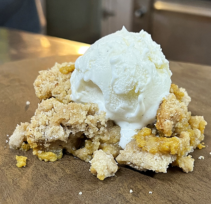 This isn't just dessert&mdash;it's the final movement in a barbecue symphony. Apple crumble with ice cream that makes grown adults weep with joy.