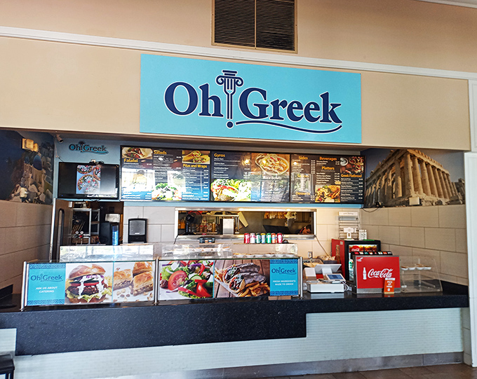 Oh Greek! The food court offers Mediterranean flavors to refuel shoppers&mdash;because bargain hunting burns more calories than you'd think.