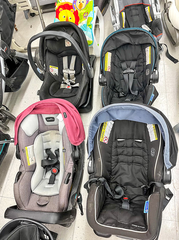 The baby gear section: where new parents discover that infants outgrow $200 car seats faster than bananas ripen on your counter.