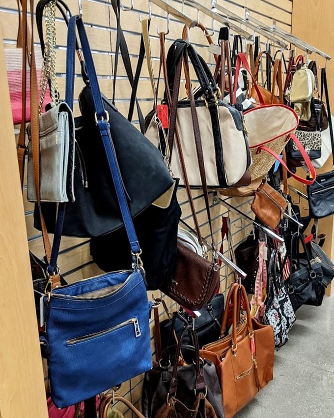 Handbag heaven! Designer lookalikes rub shoulders with genuine vintage finds in this leather and fabric social gathering.