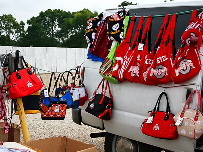 Buckeye pride on display! These scarlet and gray accessories let Columbus shoppers wear their team spirit while scoring a bargain-hunting touchdown.