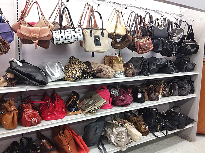 Handbag heaven! A leather rainbow of possibilities where someone's "I'm over it" becomes your "Where have you been all my life?"