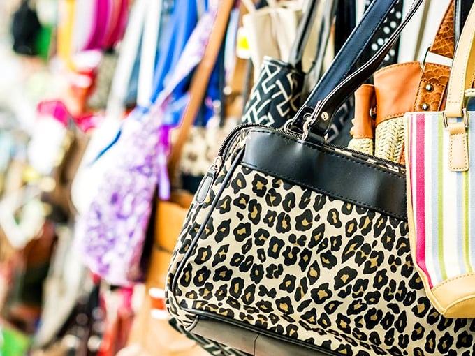 Designer purses hiding in plain sight! The leopard-print handbag whispers of retail adventures past and fashion statements yet to come.