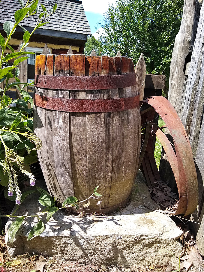 An old barrel sits sentinel, having witnessed more Pennsylvania history than most textbooks and considerably fewer complaints about homework.
