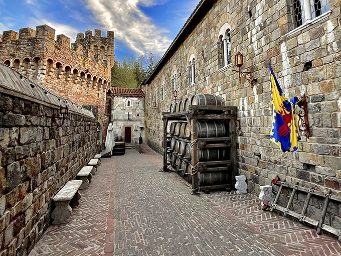 Medieval corridors lined with wine barrels&mdash;proof that some ancient traditions are absolutely worth preserving.