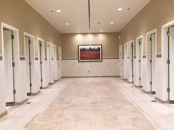 Even the restrooms get framed artwork and clean lines, elevating necessary pit stops into unexpectedly pleasant interludes.