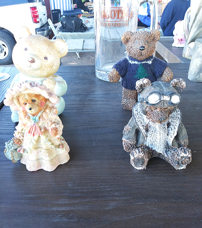 Teddy bear figurines frozen in permanent cuteness&mdash;collectibles that somehow make you feel both nostalgic and slightly judged.