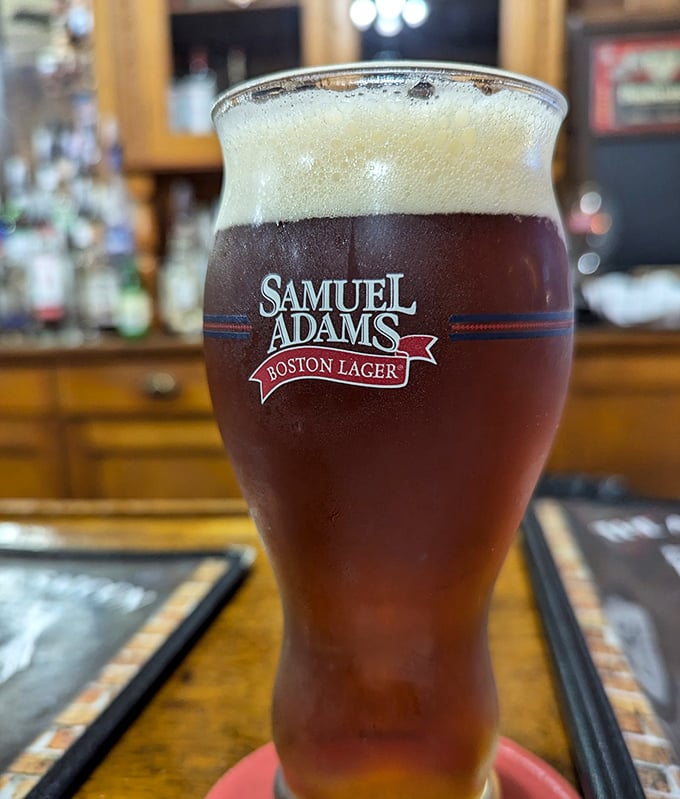 A perfectly poured Samuel Adams that looks so inviting, you'll swear you can hear it whispering your name from across the room.
