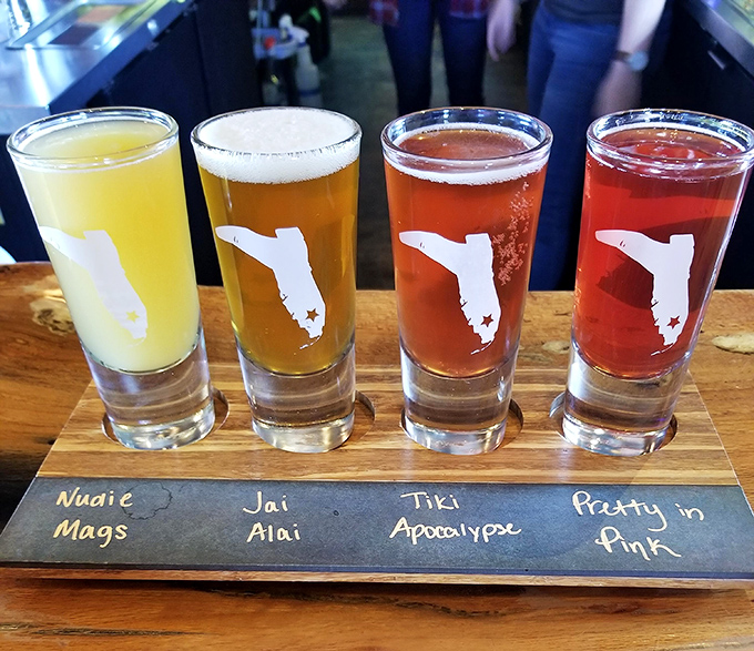 Florida in four glasses &ndash; a liquid tour from "Nudist Mags" to "Party in Pink." Geography lessons are much more fun when they're served in shot glasses.