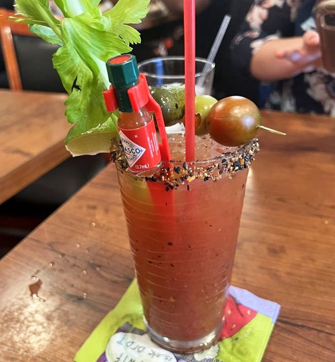 A Bloody Mary that's practically a meal unto itself. Those garnishes aren't decorations&mdash;they're a commitment to excellence.