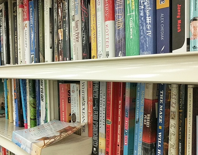 Literary treasures line these shelves, each book a doorway to adventure costing less than your morning latte.