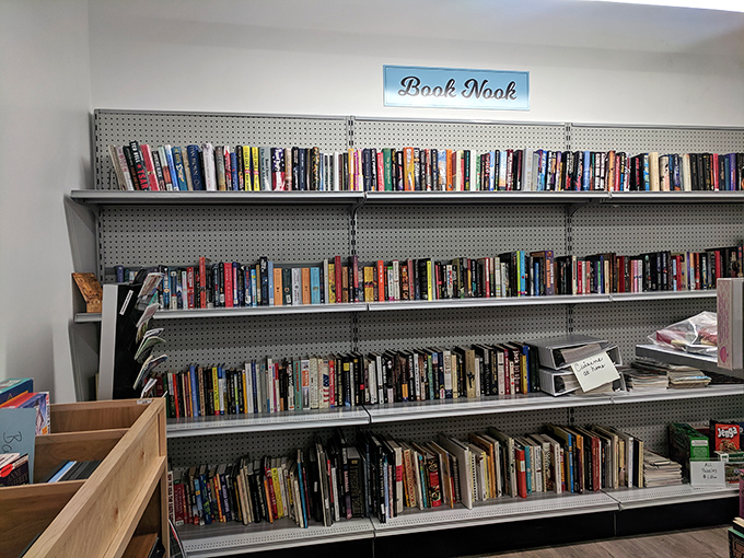 The "Book Nook" offers literary adventures at pennies per page. Bestsellers of yesteryear line these shelves, waiting for their next reader relationship.