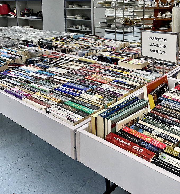The book section rivals many small-town libraries, with paperbacks at prices that make your e-reader seem like an extravagant purchase.