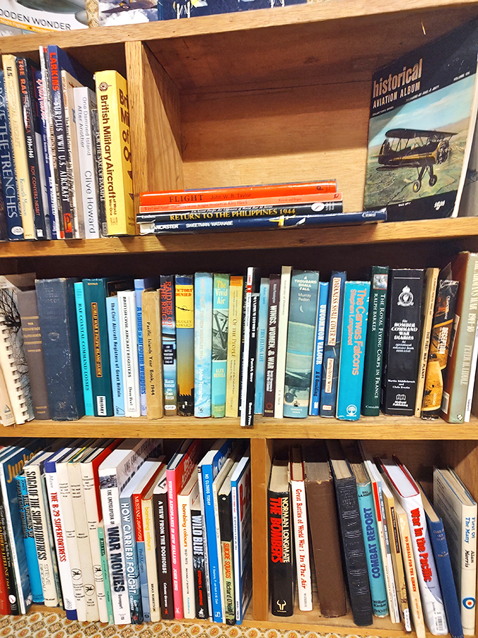 Books arranged not by algorithm but by human hands. That aviation history section is calling to every dad who ever pointed out planes to their kids.