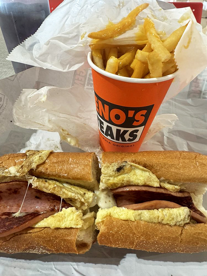 Breakfast meets lunch in this morning masterpiece. Who says you can't start your day with a sandwich that requires both hands and multiple napkins?