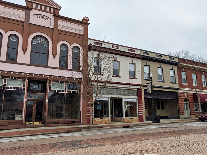 Historic buildings wearing their age like fine wine, each one a different vintage but all perfectly paired.