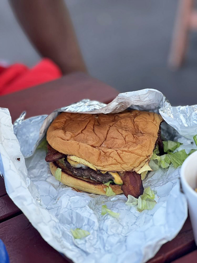 This isn't just a burger&mdash;it's a towering achievement of beef, bacon, and toppings that makes you wonder if you should eat it or frame it.