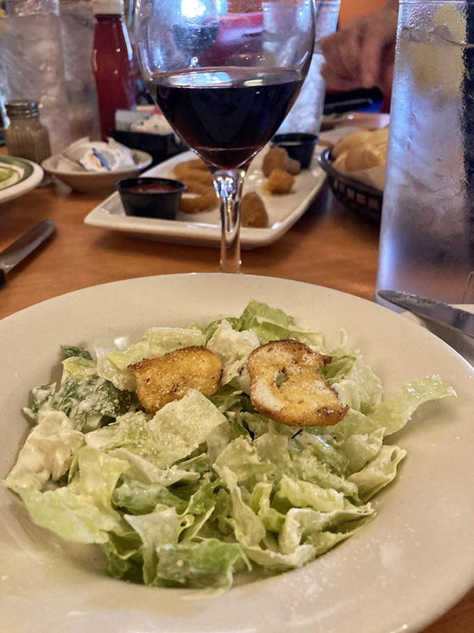 A Caesar salad that knows its role&mdash;the opening act before the headliner. Those homemade croutons aren't just bread with ambition; they're crispy perfection.