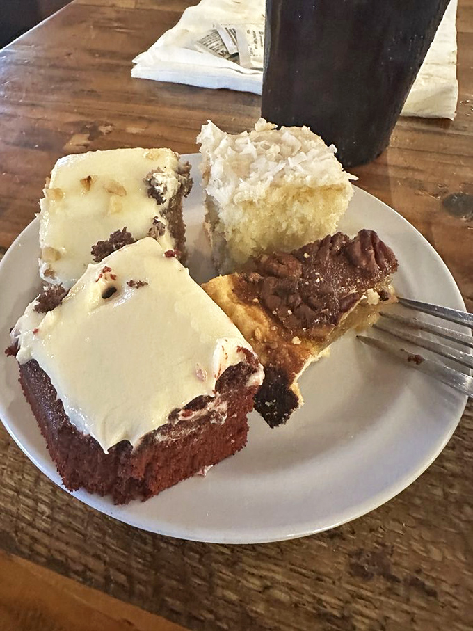 Dessert indecision at its finest—where red velvet, coconut, and pecan compete for your affection in a sweet standoff.