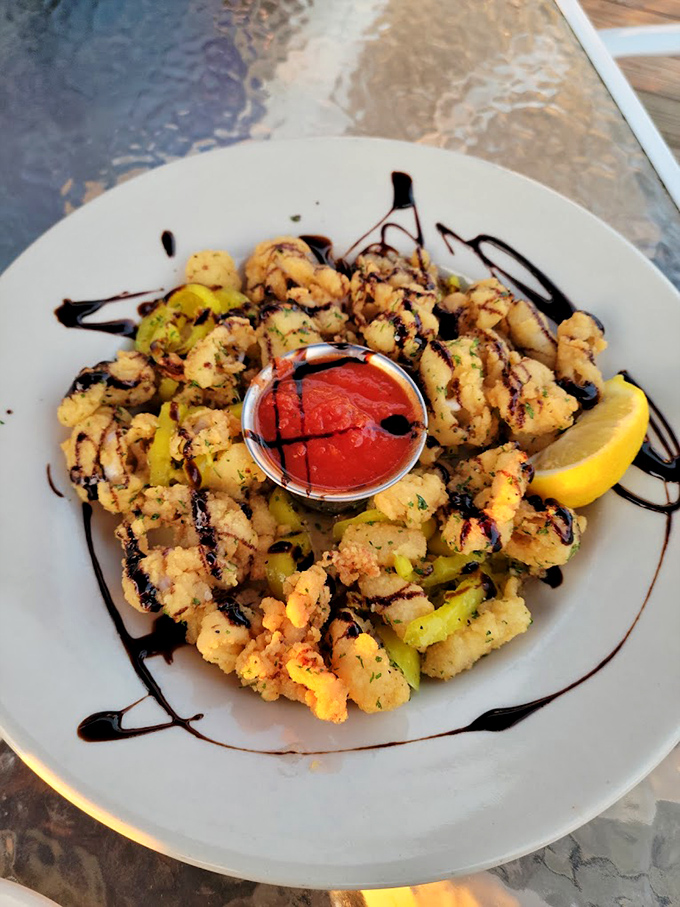 Calamari that's actually tender (not rubber bands in disguise) with a balsamic drizzle that makes you wonder why you'd eat it any other way.